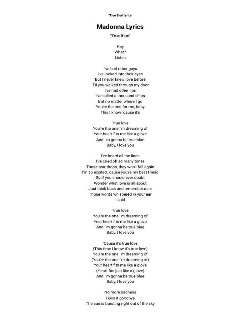 Madonna - True Blue Lyrics | PDF