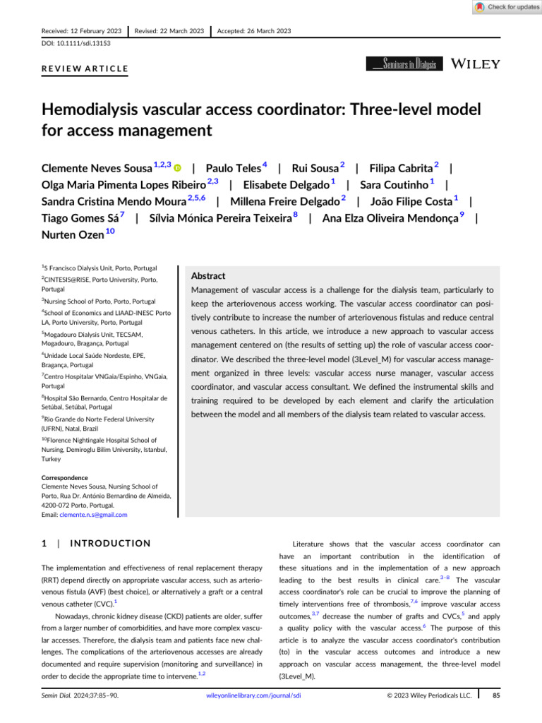 Vascular Access Management Model for Dialysis | PDF | Internal Medicine ...