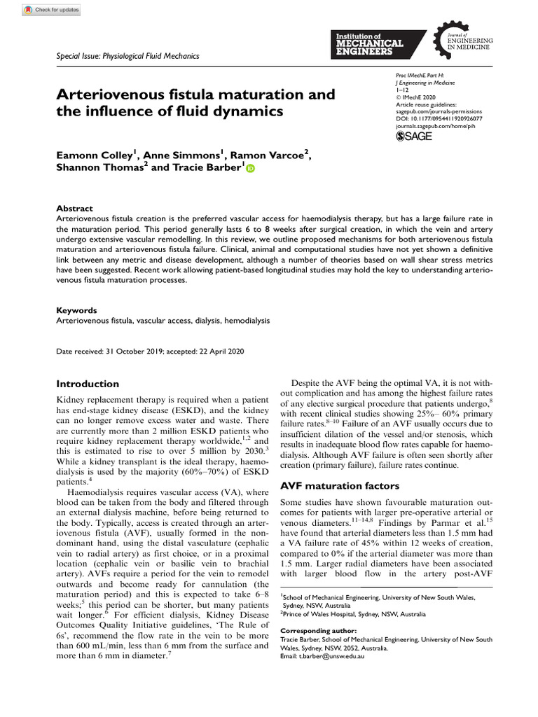 Arteriovenous fistula maturation and the influence of fluid dynamics ...