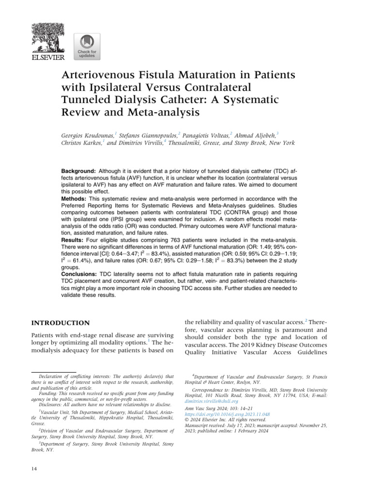 Arteriovenous Fistula Maturation in Patients With Ipsilateral Versus ...