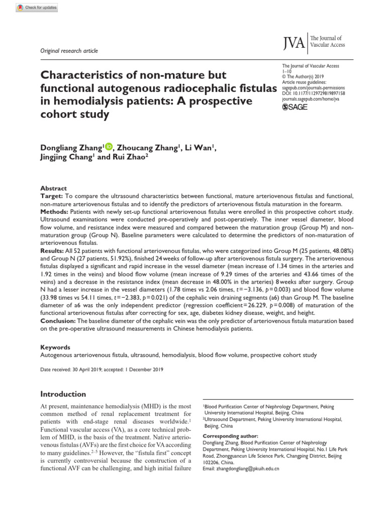 Characteristics of Non-Mature But Functional Autogenous Radiocephalic ...