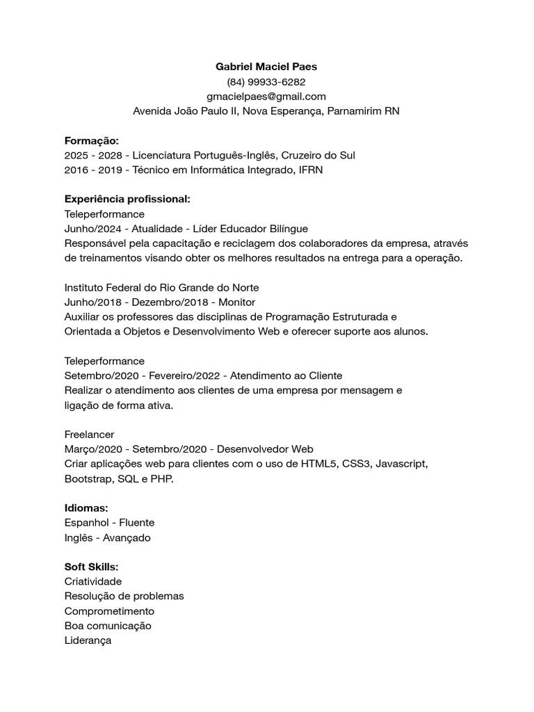Gabriel Maciel Paes - Curriculo | PDF