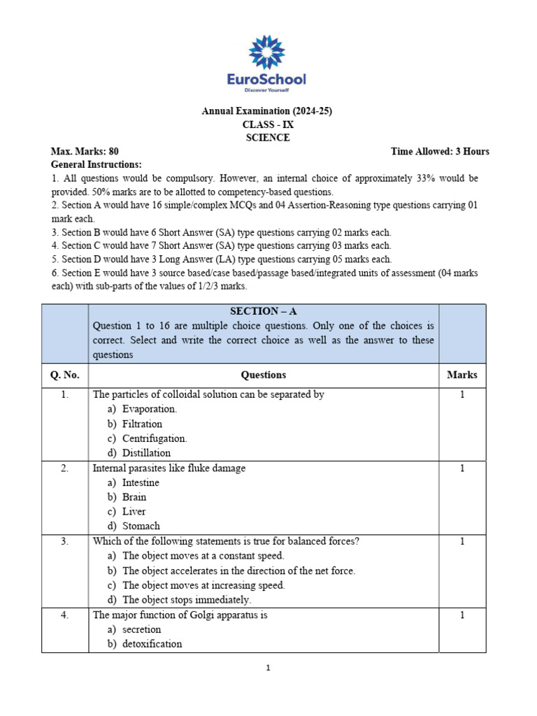 Science_Gr9_Annual exam_PP1_QP | PDF | Gravity | Force