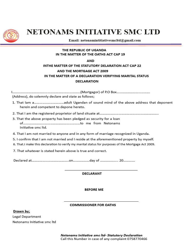 Final Declaration For Non Couples Land Property - 110704 - 112021 | PDF