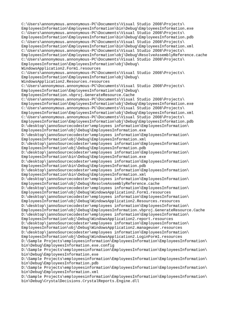 EmployeesInformation.vbproj.FileListAbsolute | PDF | Operating System Families | Computer ...