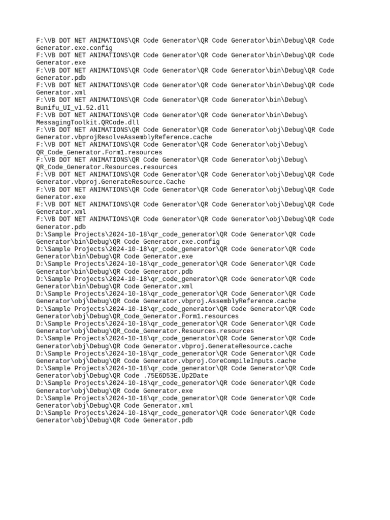 QR Code Generator - vbproj.FileListAbsolute | PDF | Text | Notation