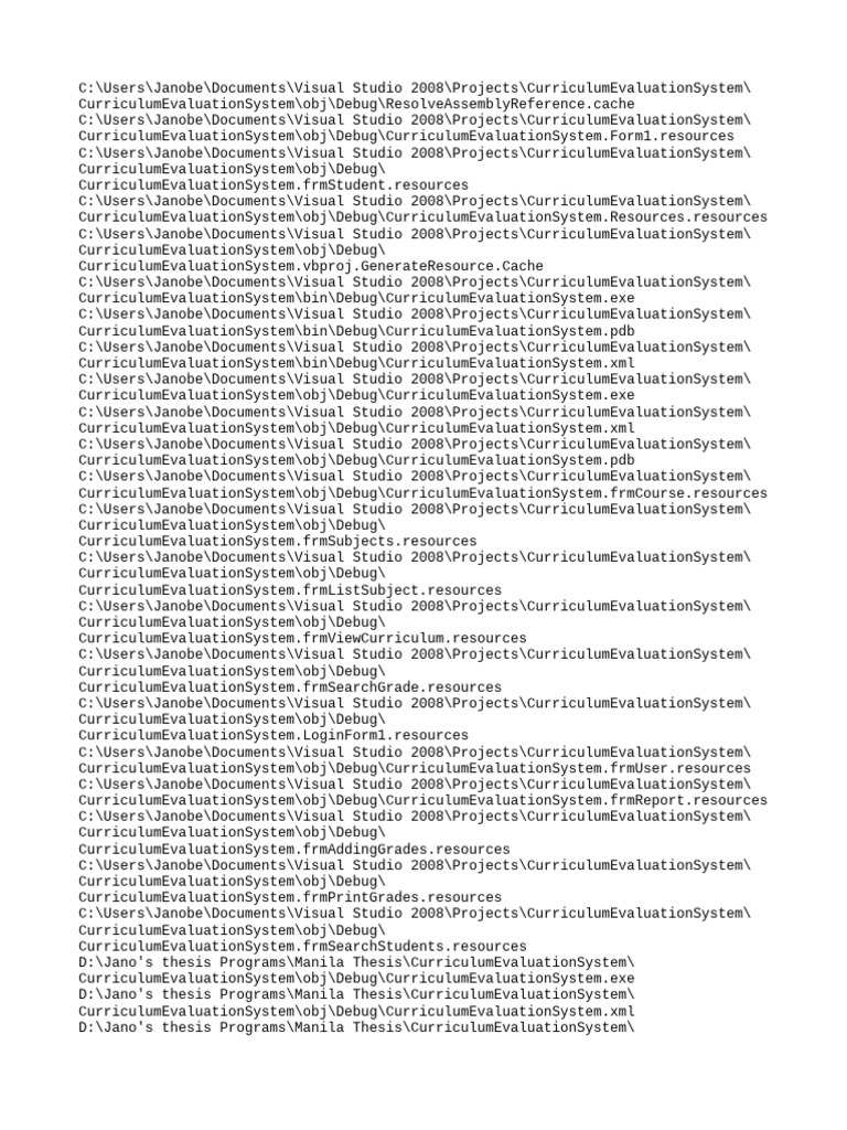 CurriculumEvaluationSystem Vbproj FileListAbsolute | PDF | Software | Graphical User Interfaces