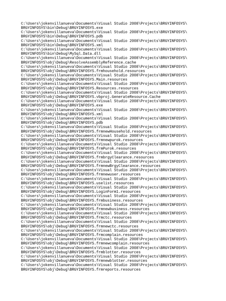 BRGYINFOSYS Vbproj FileListAbsolute | PDF | Software | Computer Science
