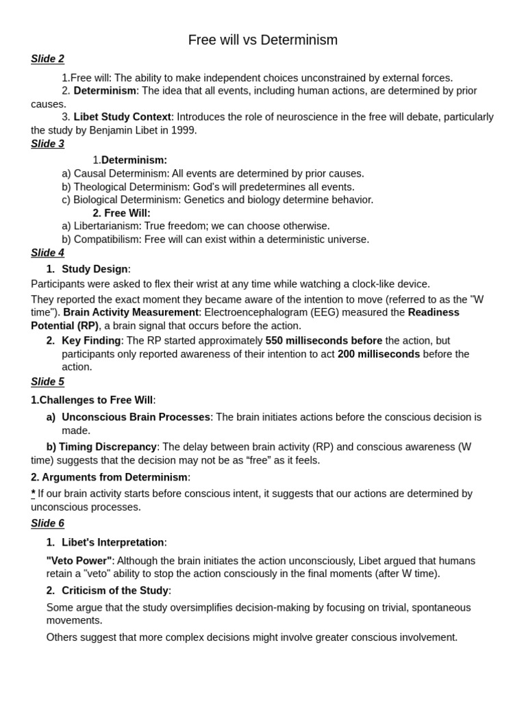 Free will vs Determinism | PDF | Free Will | Determinism