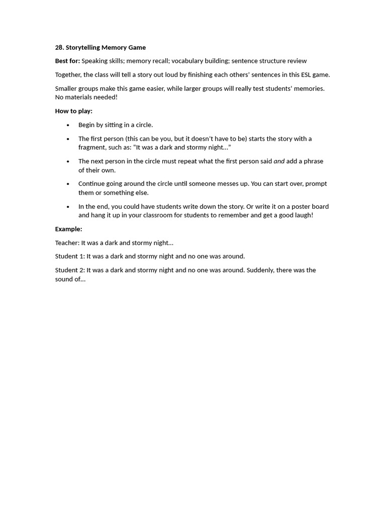 Storytelling Memory Game | PDF