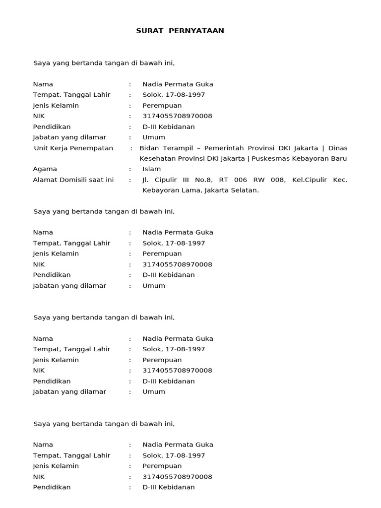 Nadia Surat Pernyataan Cpns 2024 - Copy (5) | PDF