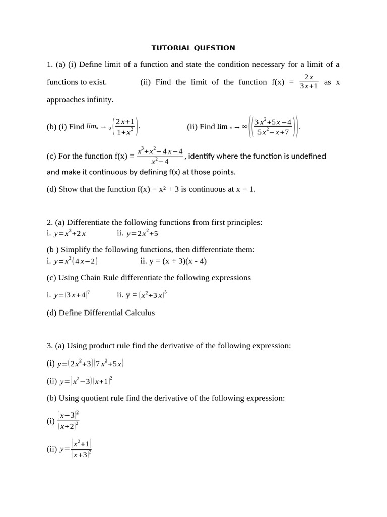 Tutorial Question STP 213 | PDF | Derivative | Function (Mathematics)