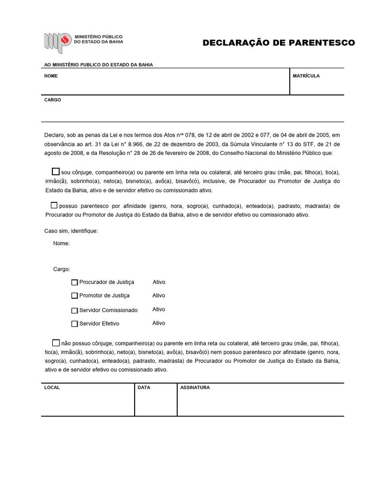 Declaracao de Parentesco | PDF