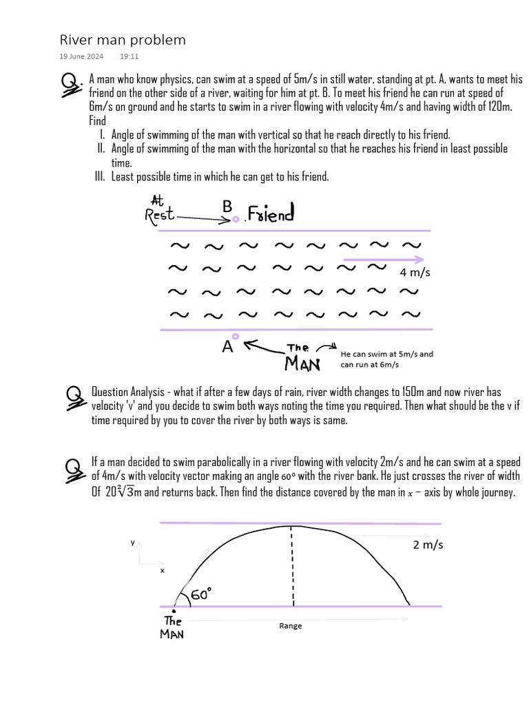 River Man Problem: Swimming Angles & Time | PDF