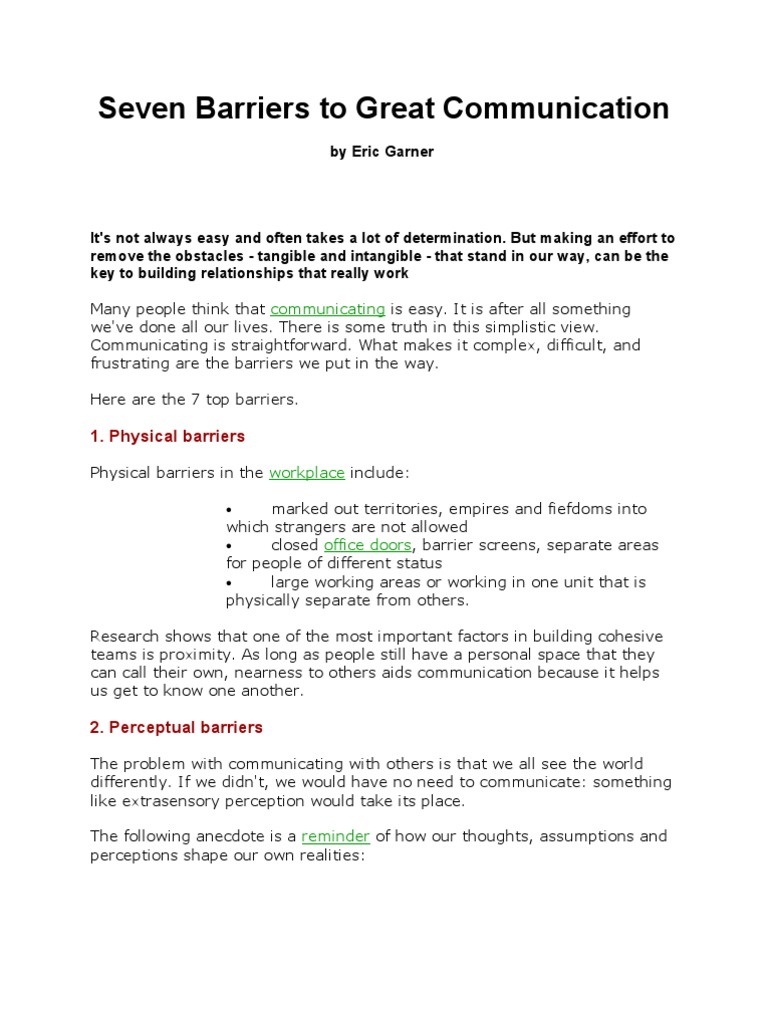 Seven Barriers To Great Communication | PDF | Perception | Communication