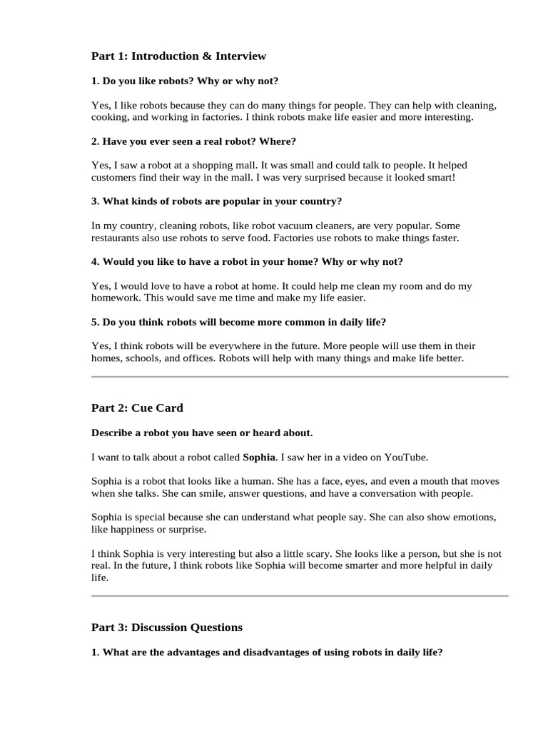 Robot Answer Sample Beginner Level | PDF