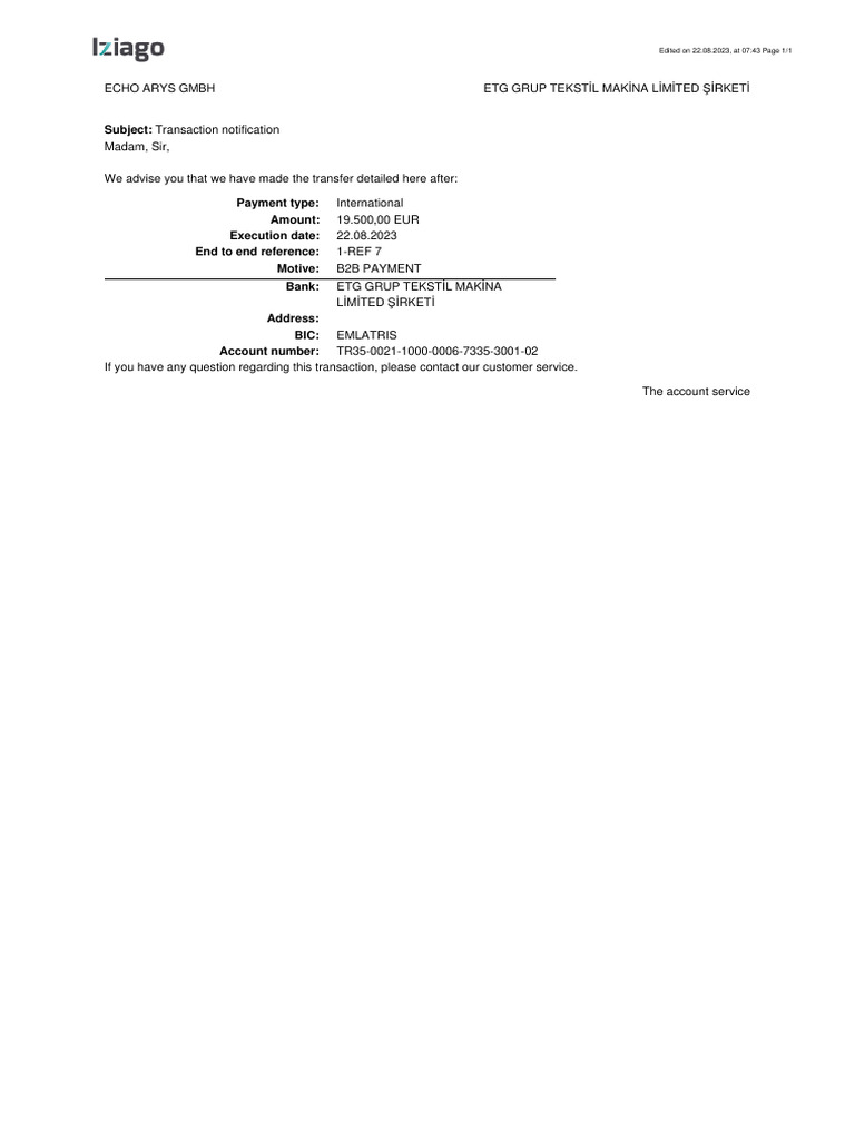 International Transaction Notice | PDF