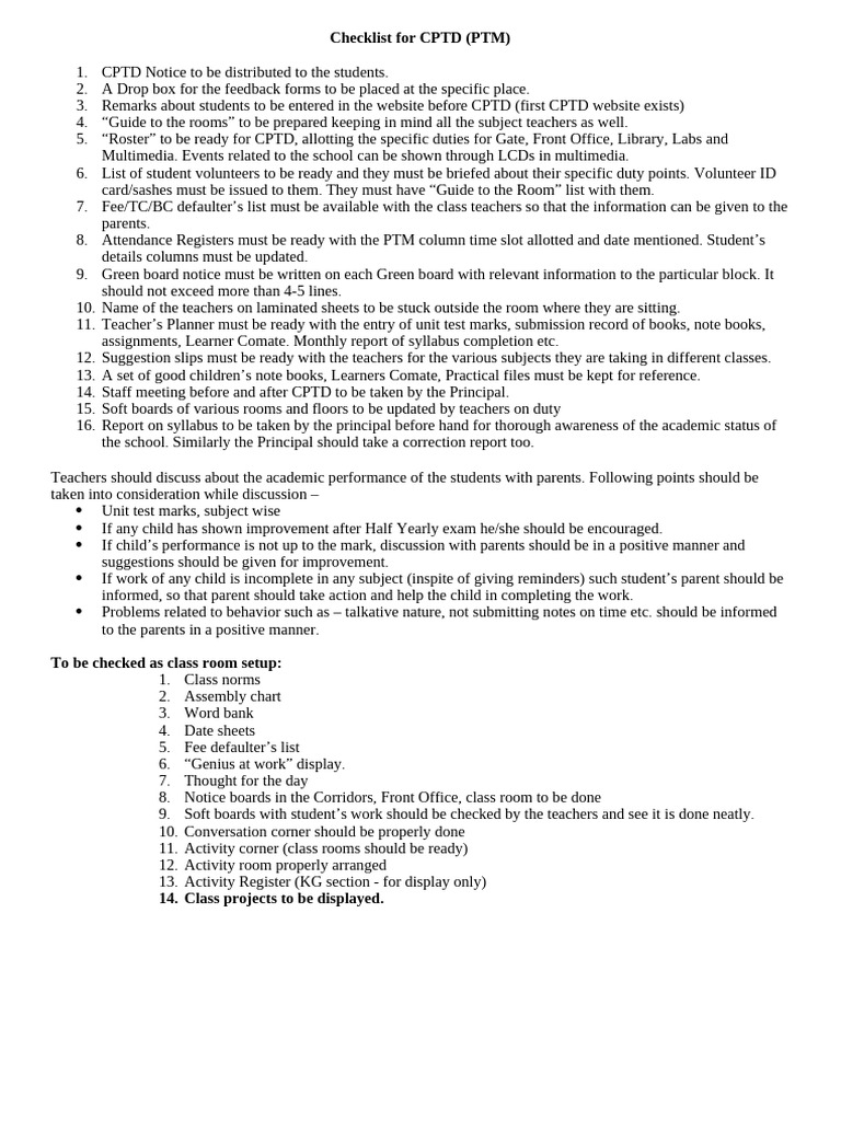 Checklist for CPTD | PDF | Teachers | Learning