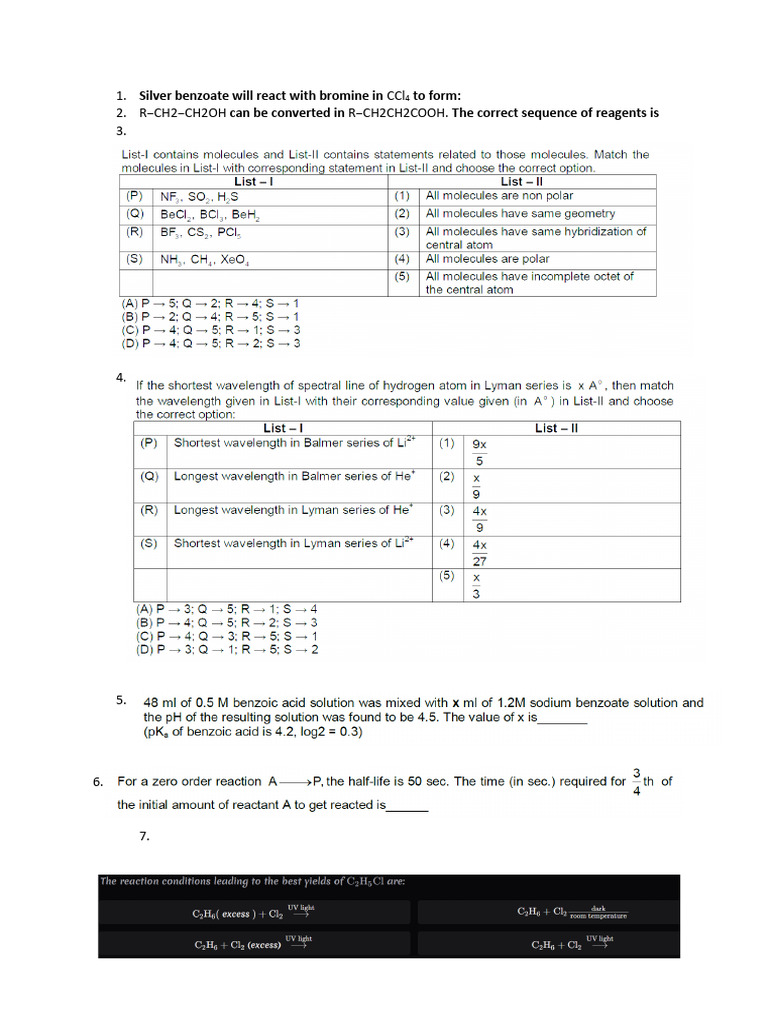 Practice Sheet 1 Chemistry | PDF