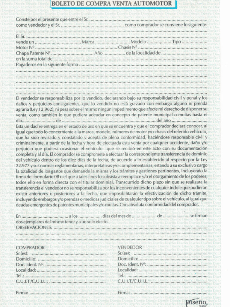 Boleto de Compra Venta Automor | PDF