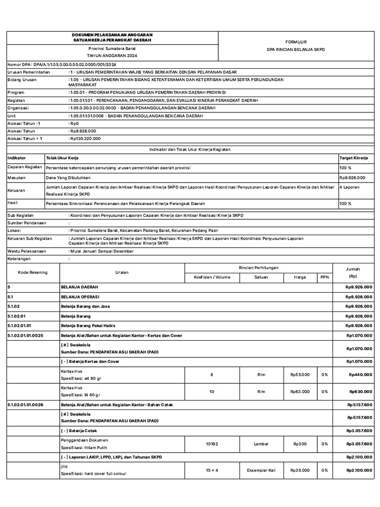 RKA Evaluasi Kinerja Perangkat daerah 2024 | PDF