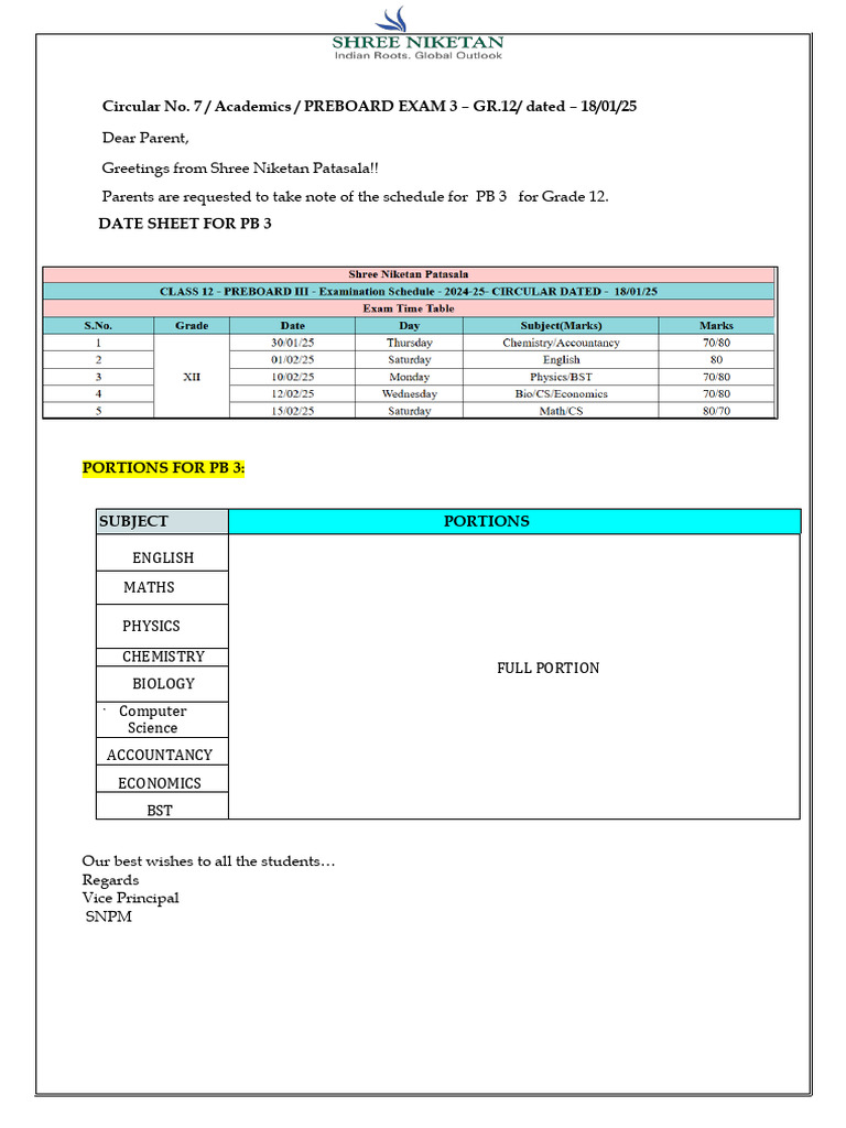Grade 12 Preboard Exam Schedule | PDF