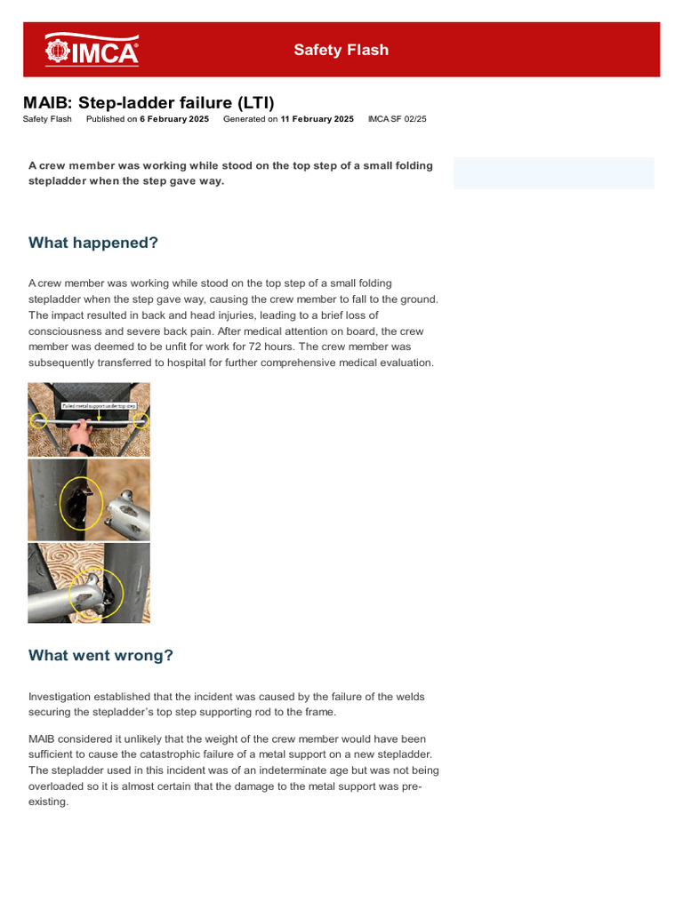 MAIB - Step-Ladder Failure (LTI) | PDF | Reliability Engineering