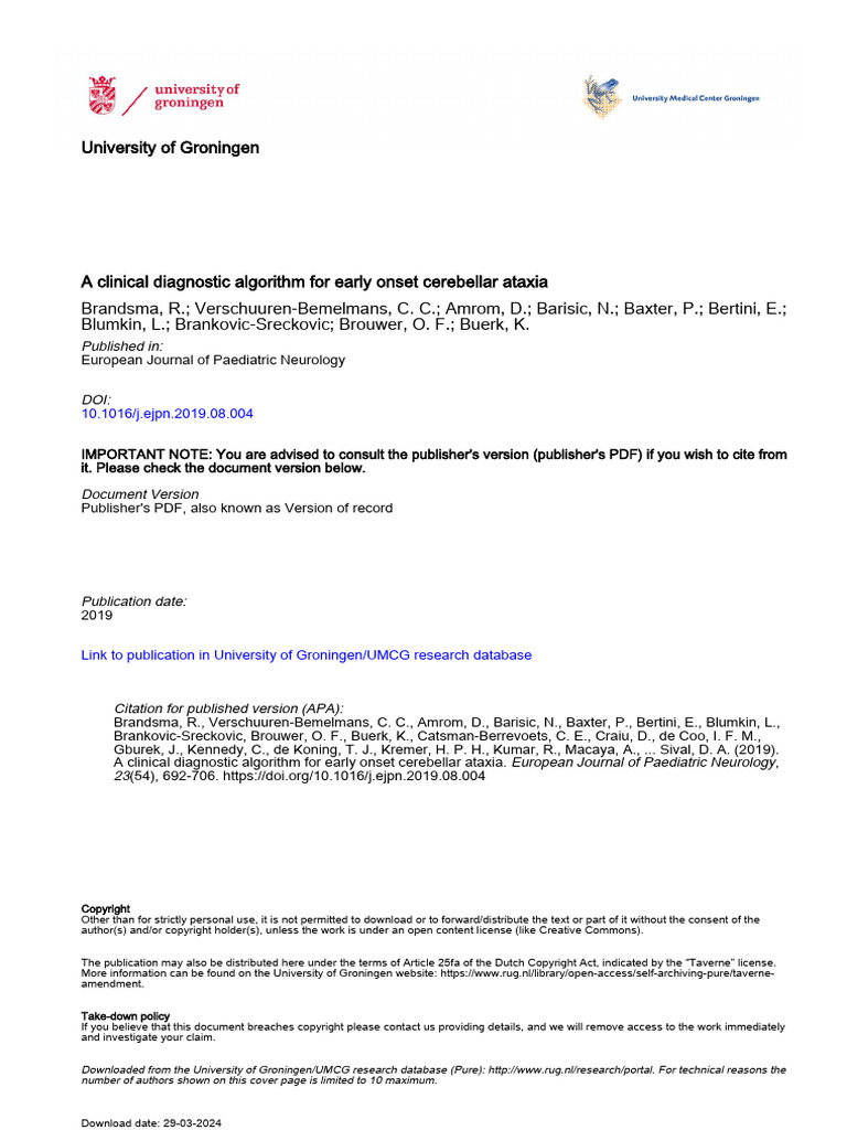 A Clinical Diagnostic Algorithm For Early Onset | PDF | Cerebellum ...