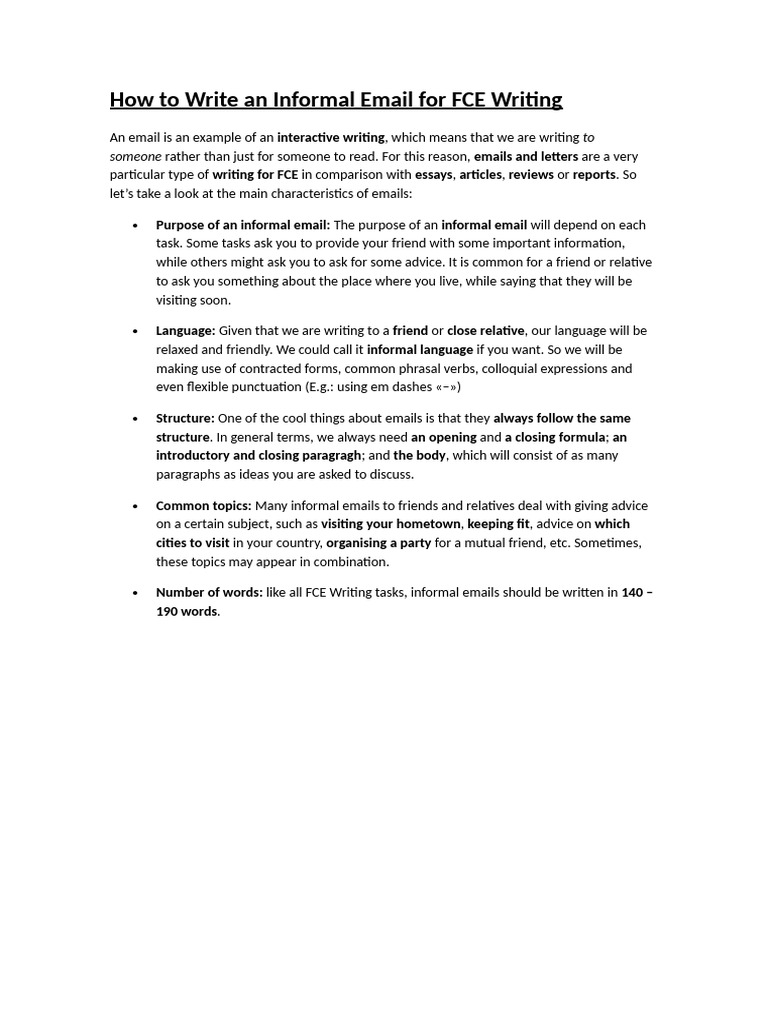 How to Write an Informal Email for FCE Writing | PDF