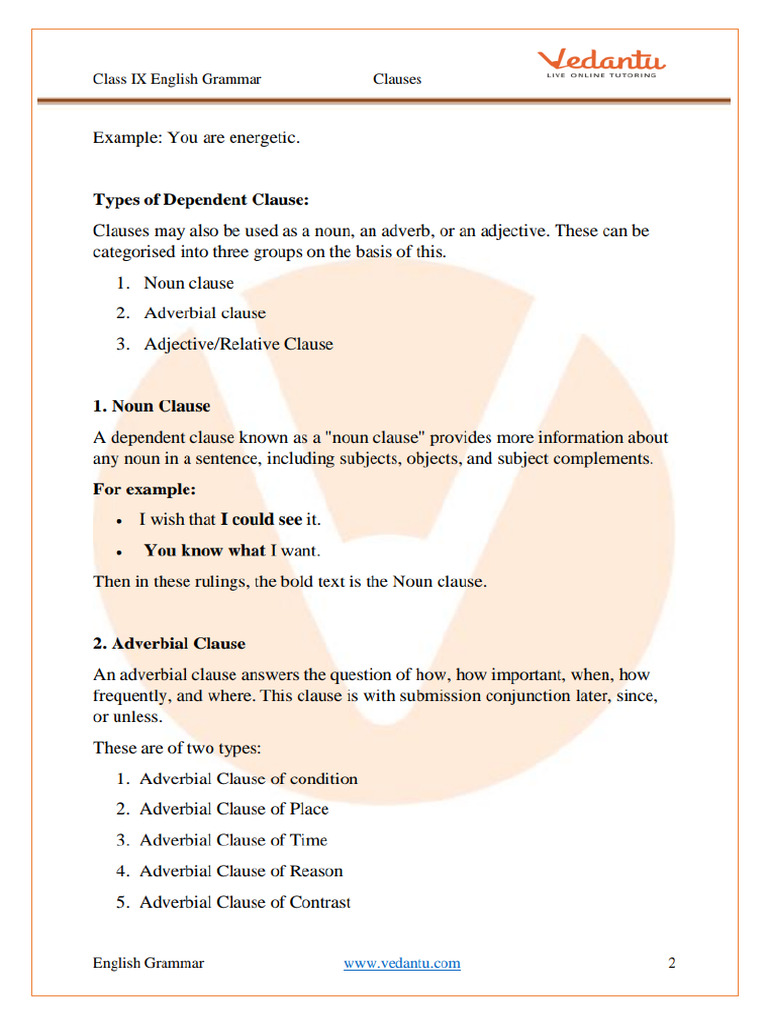 Class 9 English Grammar Ncert Solutions Clauses | PDF