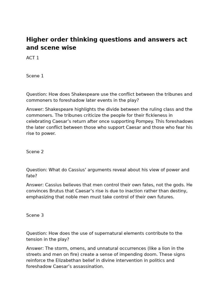Higher Order Thinking Questions on Shakespeare | PDF | Julius Caesar ...