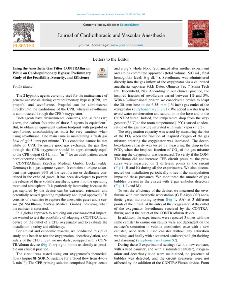 Using The Anesthetic Gas Filter CONTRAfluran While | PDF | Anesthesia ...