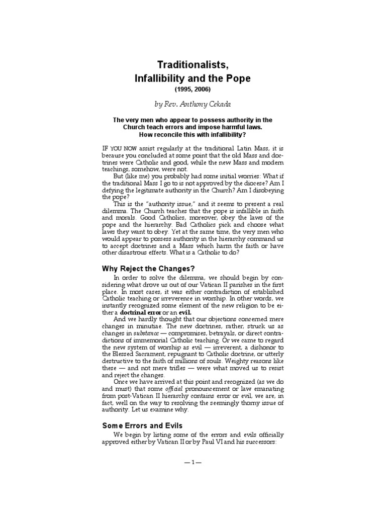 Trads - Infallibility - and The Pope by FR Cekada | PDF | Catholic ...