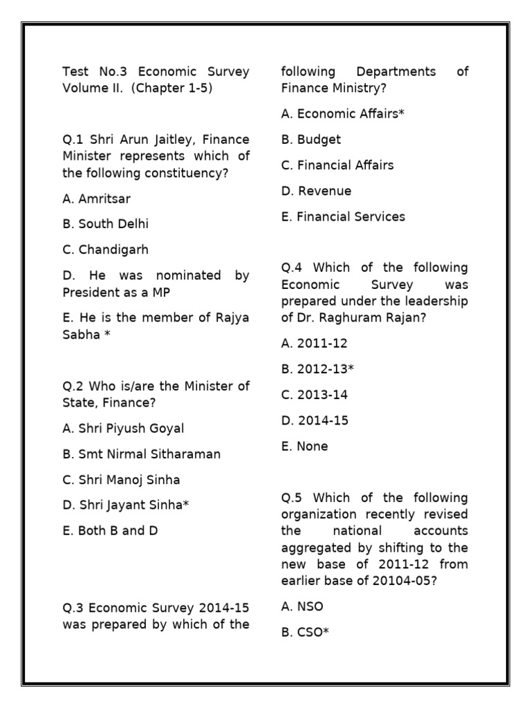 Economic Survey 2014-15 Quiz Questions | PDF | Reserve Bank Of India ...