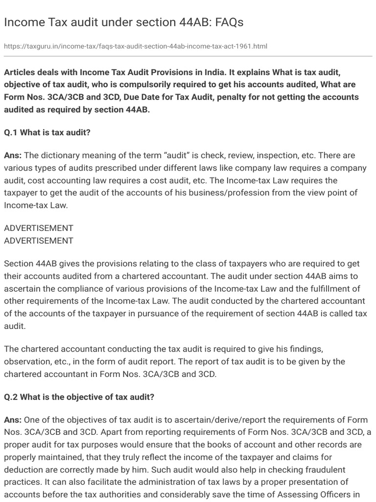Income Tax audit under section 44AB FAQs+ | PDF | Taxes | Income Tax
