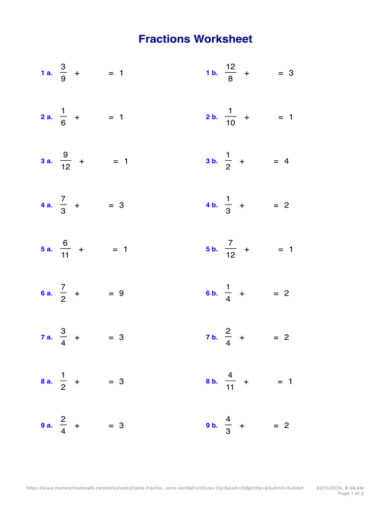 Fractions Worksheet 2 | PDF