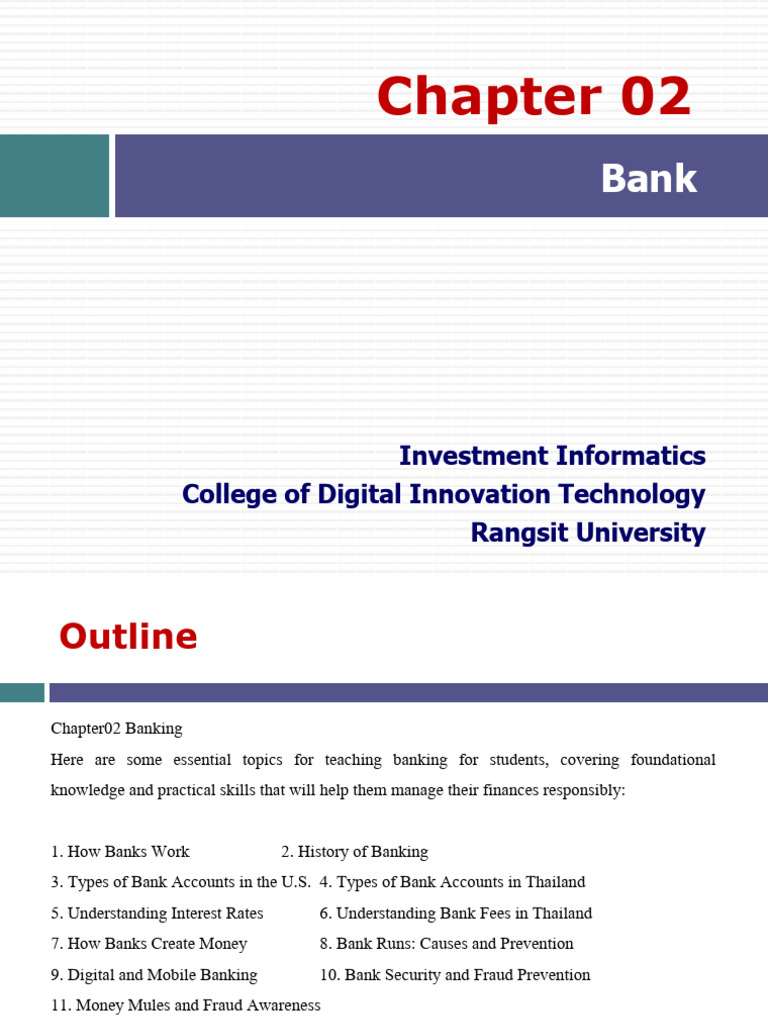 Chapter02 Bank Ver3 | PDF | Bank Run | Banks