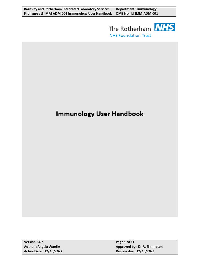 Immunology User Handbook for Services | PDF | Hepatitis | Medical ...