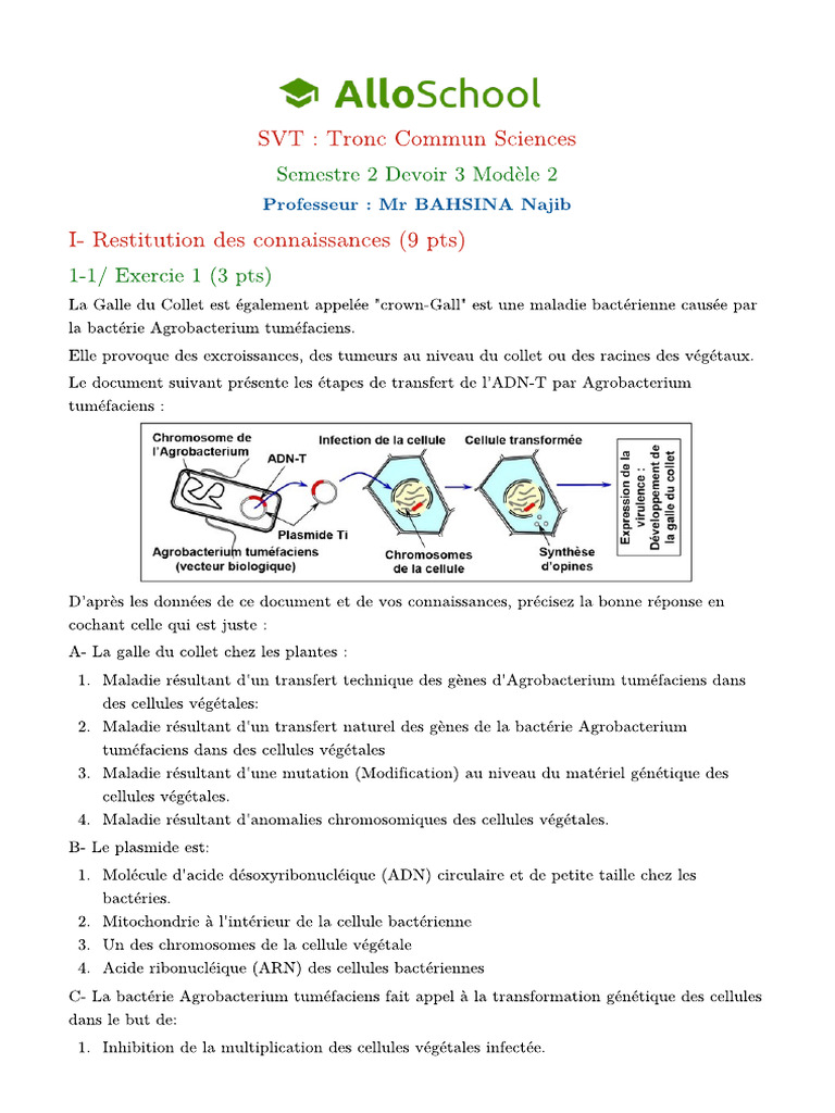 SVT TC Semestre 2 Devoir 3 Modele 2 1 | PDF
