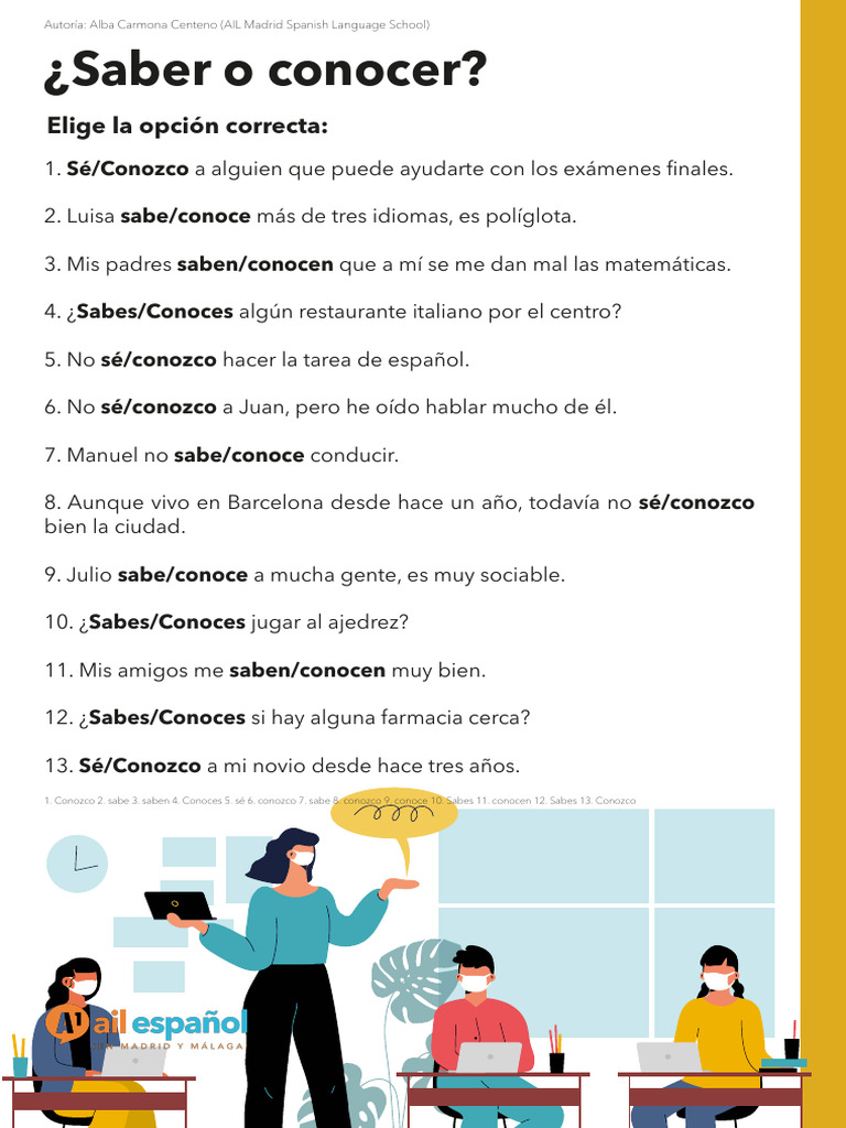 Saber vs. Conocer: Ejercicios | PDF