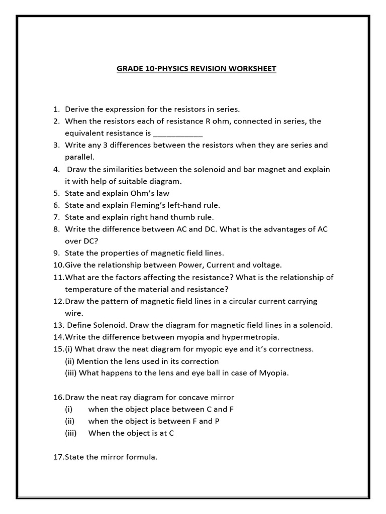 Grade 10 Physics Revision Guide | PDF