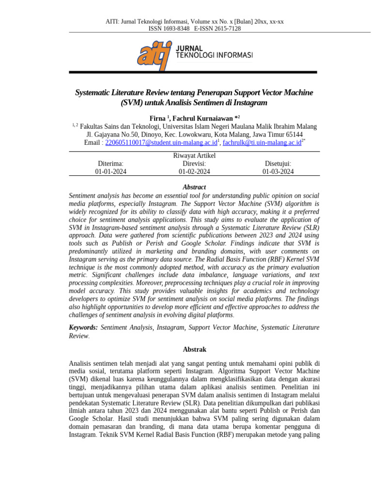 Systematic Literature Review tentang Penerapan Support Vector Machine (SVM) untuk Analisis ...