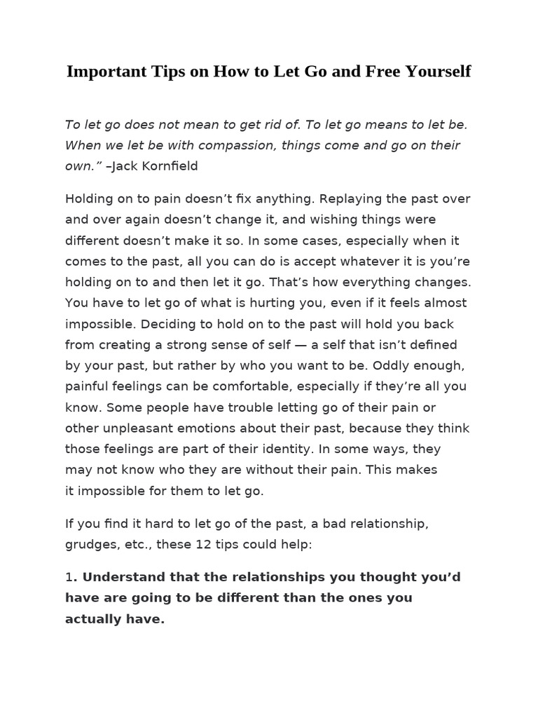 Important Tips On How To Let Go and Free Yourself | PDF | Feeling ...
