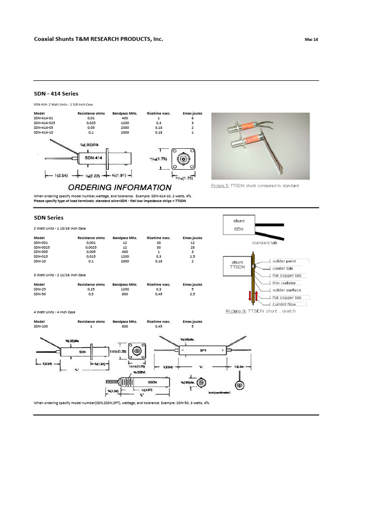 Coaxial Shunt Models and Specifications | PDF | Watt | Electrical ...