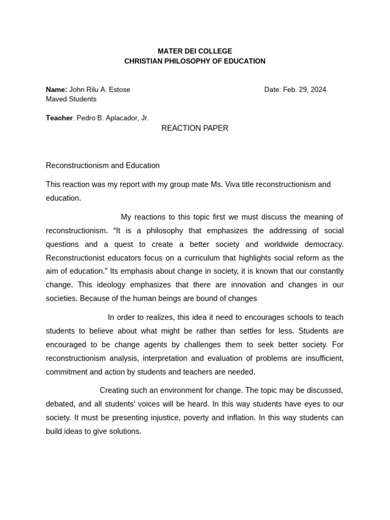 Reaction Papers 2 | PDF