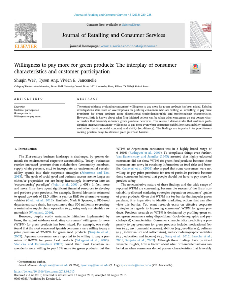 Willingness To Pay More For Green Products The Interplay of Consumer ...
