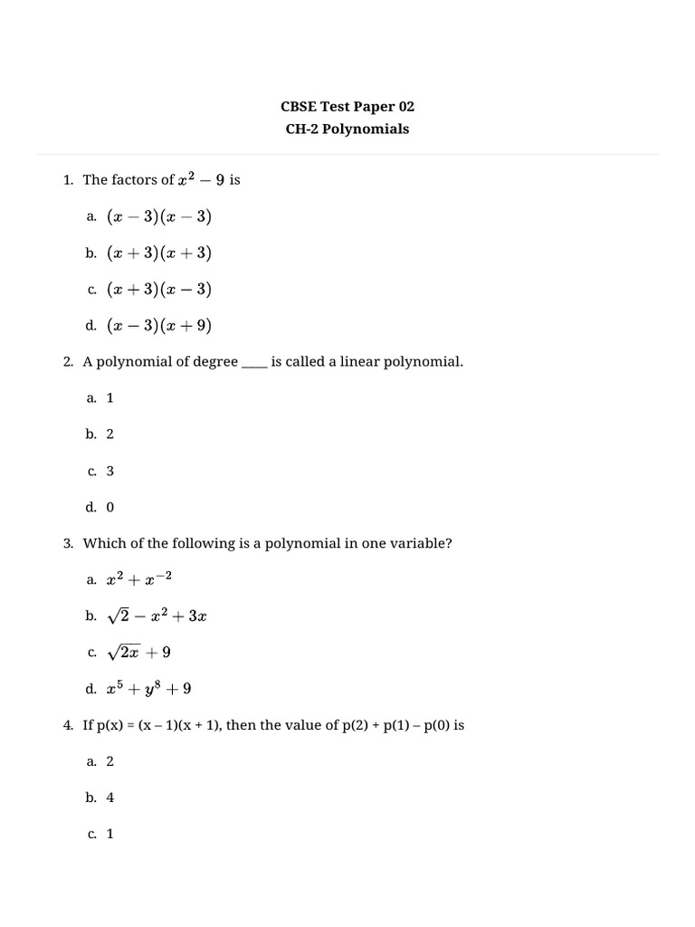 1.polynomial test 1 class 9 | PDF