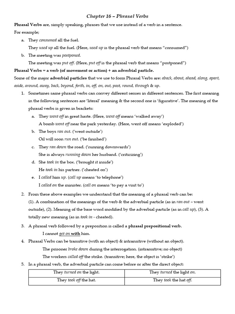 Phrasal Verbs - Notes | PDF | Linguistic Morphology | Linguistic Typology