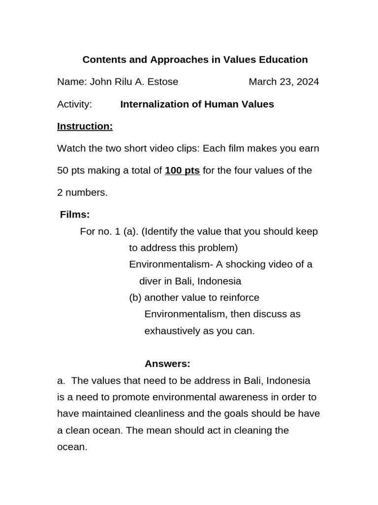 Internalization of Human Values 1 | PDF