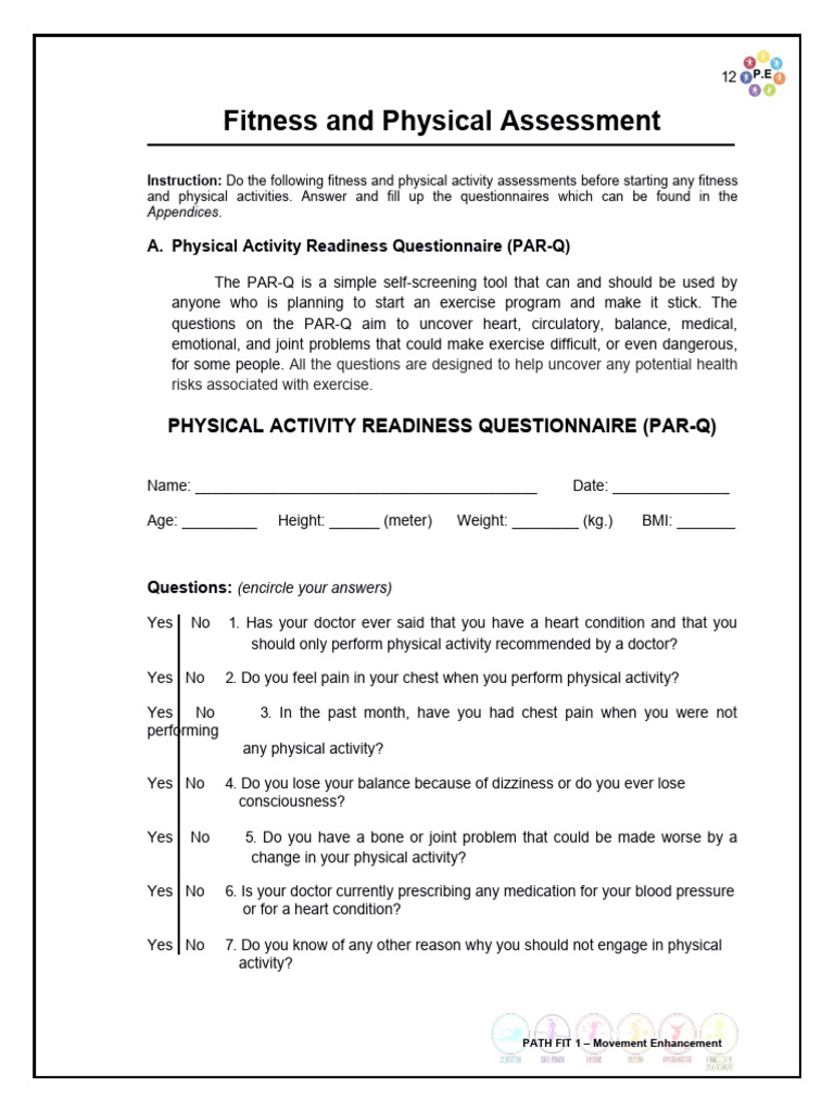 PAR-Q and Physical Assessment Guide | PDF | Physical Fitness ...